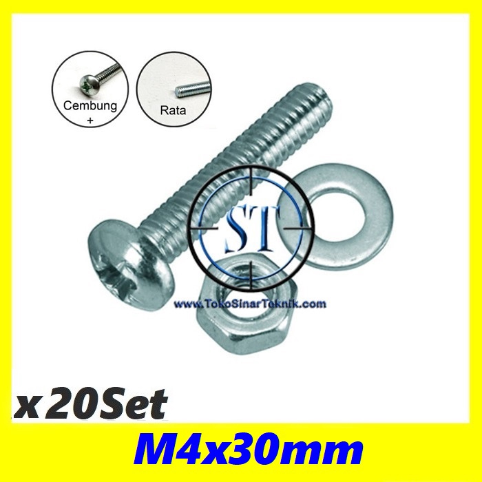 Jual x20 Set Baut Mur Ring M4 x 30mm JP 4x30 4x30mm 4 x 30 4 x 30mm | Shopee Indonesia