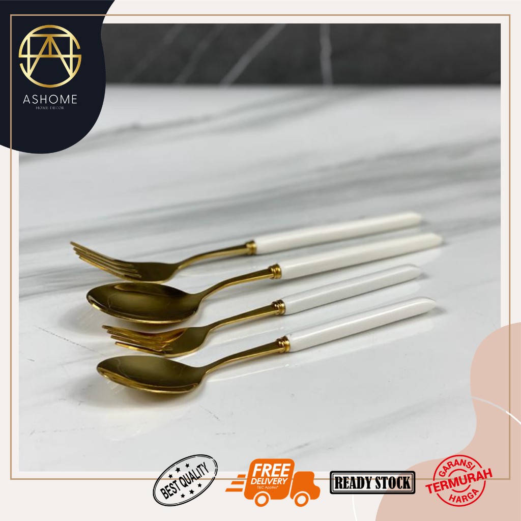 Jual ASHOME Sendok Garpu Set Stainless Steel Gagang Keramik Elegan (Isi ...