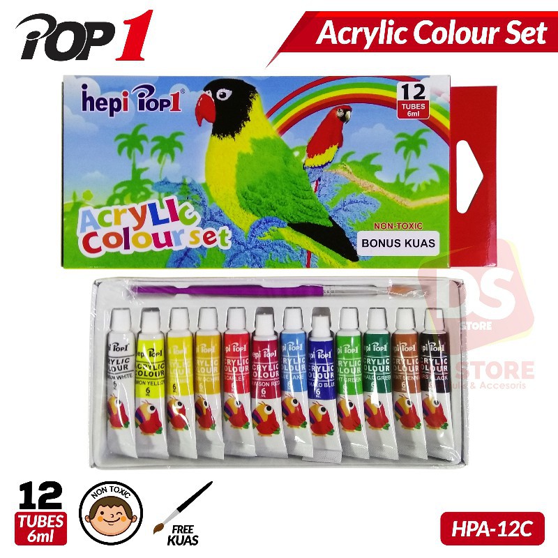 Jual Cat Acrylic 6ml 12 Warna POP1/LEGONG | Shopee Indonesia