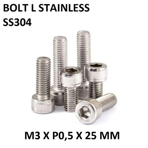 Jual BAUT L SUS304 M3 X 25 PITCH 0.5 DIN912 HEX SOCKET STAINLESS STEEL 304 | Shopee Indonesia