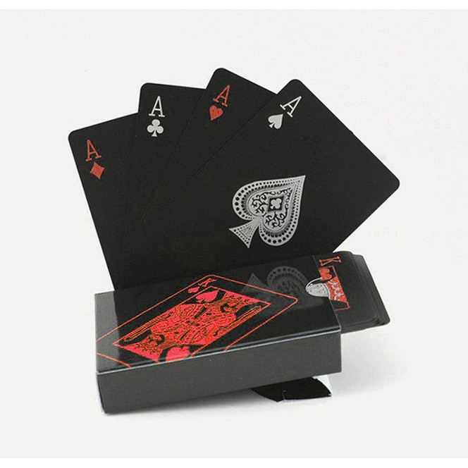 Jual Kartu Remi Elegan Hitam Merah Waterproof Plastic Playing Card Deck ...