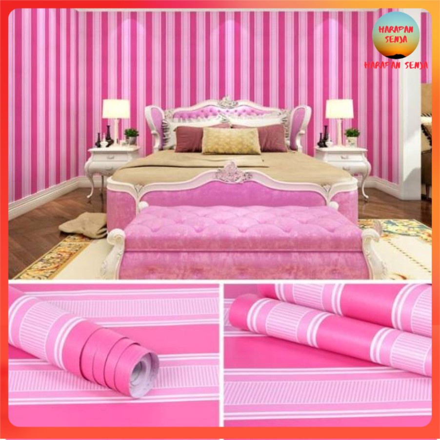 Jual HS - Wallpaper Dinding Motif Salur Garis Pink 10m x 45cm | Shopee Indonesia