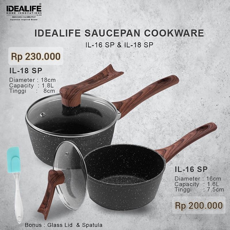 Jual [BONUS SPATULA] Idealife Saucepan Panci Susu 16cm / 18cm IL 16 SP / IL 18 SP IL-16SP IL ...
