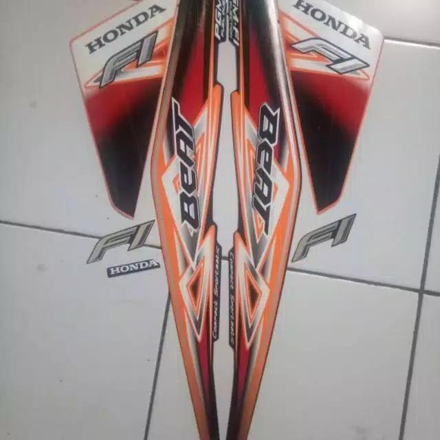 Jual sticker stripping body Beat F1 hitam orange | Shopee Indonesia