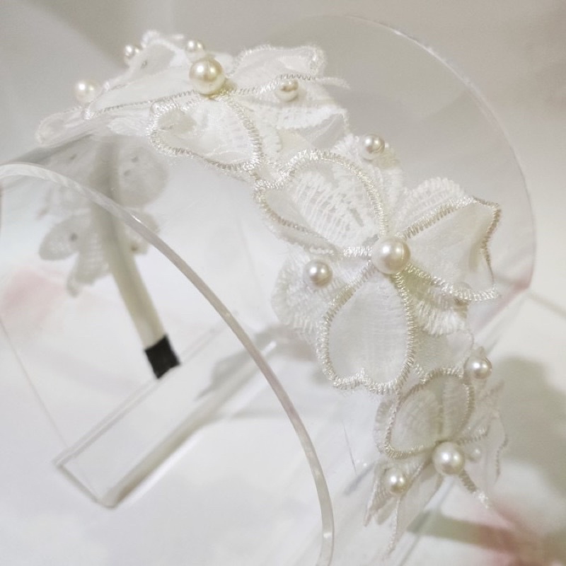 Jual Bando bunga putih/ bando bunga mutiara putih/ bando mutiara putih ...