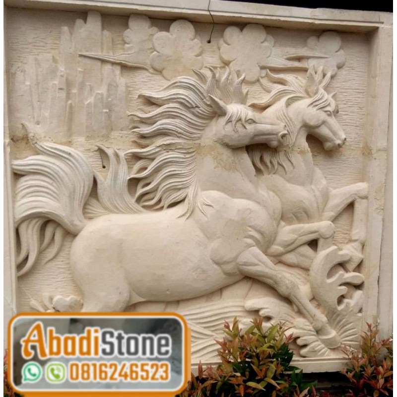 Jual relief batu alam motif kuda untuk hiasan tempel dinding dekorasi ...