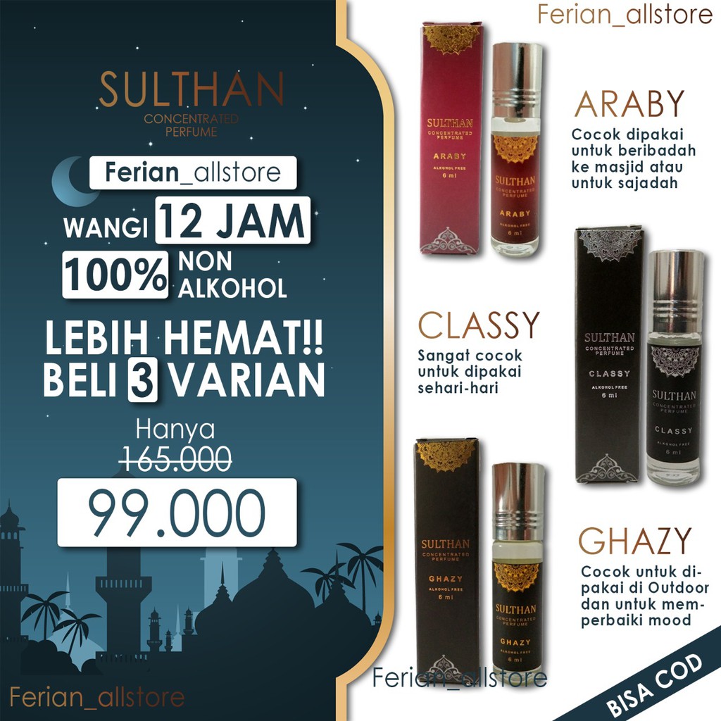 Jual PARFUM SULTHAN / PARFUME SULTAN Minyak Wangi Solat Non Alkohol ...