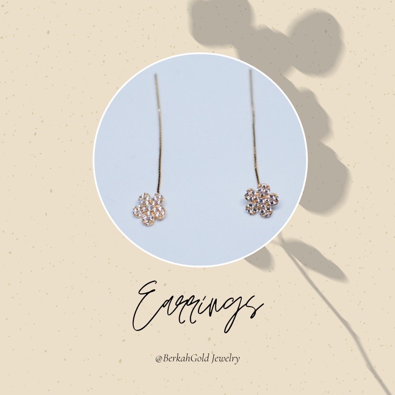 Jual Anting Emas Panjang Ala artis korea model bunga mata putih ...