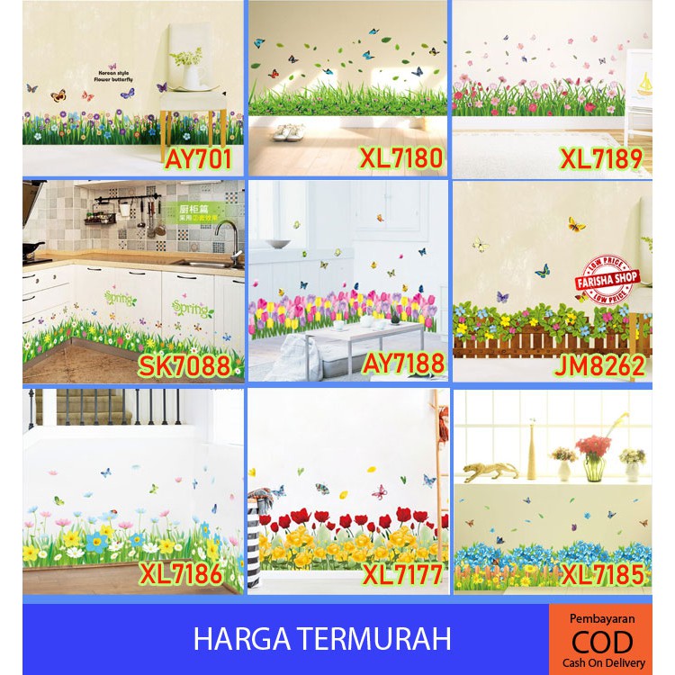 Jual List Pagar Rumput Bunga Ikan (50x70) - Stiker Dinding / Wall ...
