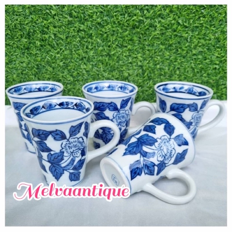 Jual Mug Keramik Biru Putih tinggi 10 cm diameter 8 cm | Shopee Indonesia