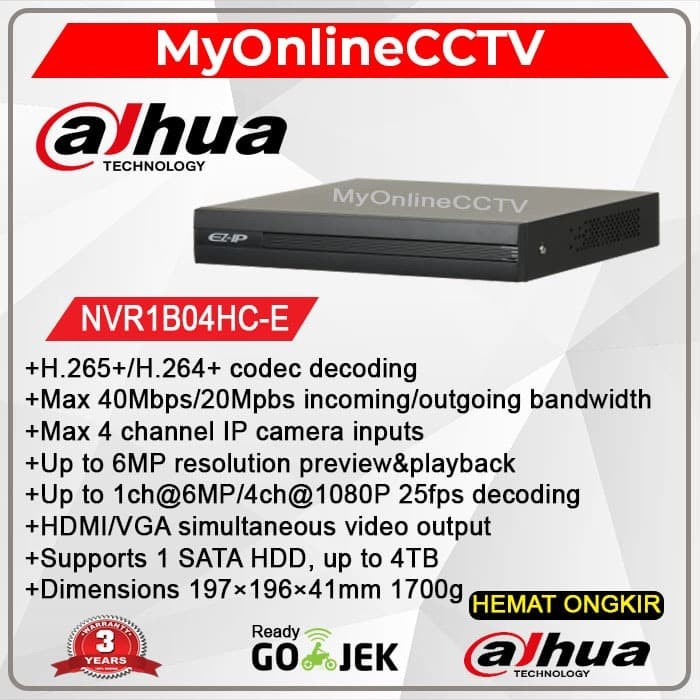 Jual NVR1B04HC-E EZIP NVR DAHUA EZ-IP Camera CCTV 4Ch H265+ 6MP ...