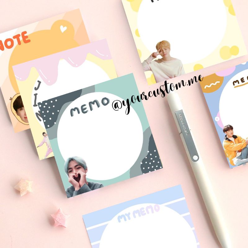 Jual 50 Lembar Memo Pad Gambar BTS Untuk Sekolah, bisa custom foto ...