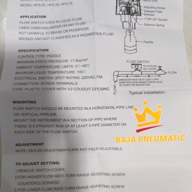 Jual Water Flow Control Flow Switch Direction Of Flow 1/2 Inch Hfs-15 ...