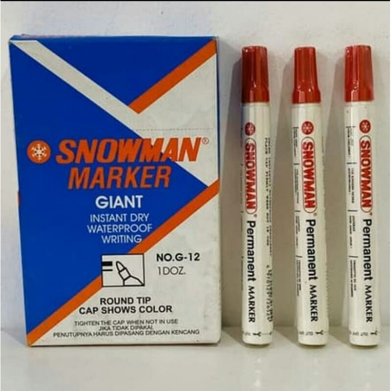 Jual Spidol Snowman Permanent Marker Waterproof Merah G-12 ( 1 Pak Isi ...