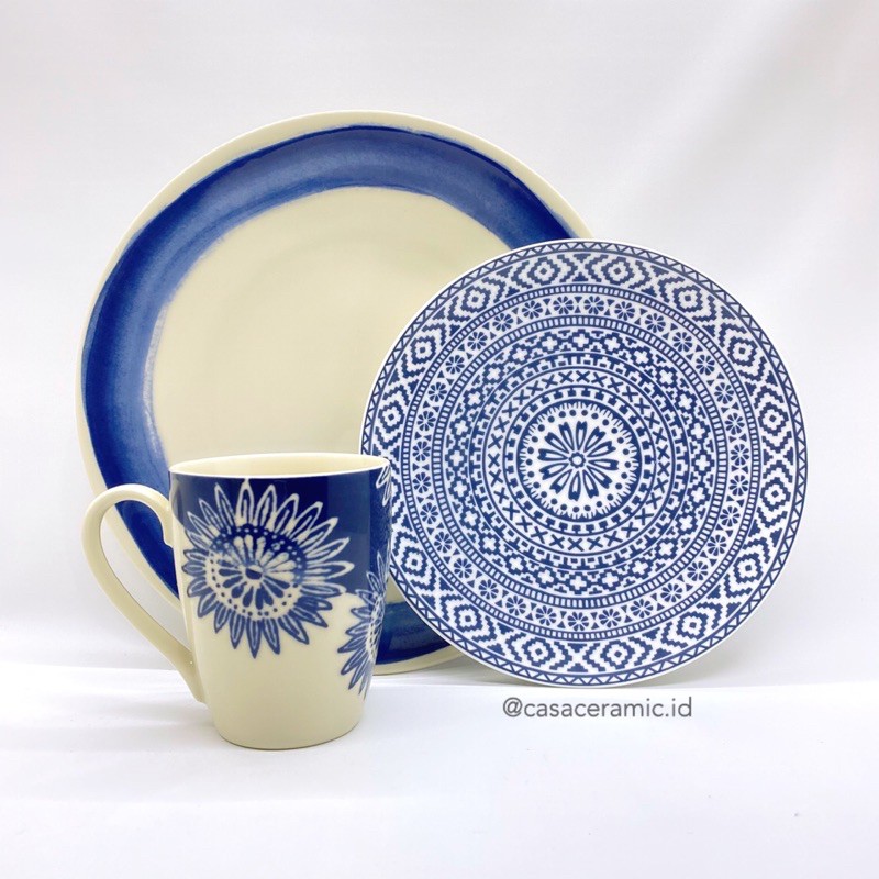 Jual DINNER SET KERAMIK PIRING KERAMIK SET ETNIK BIRU (DINNER PLATE ...