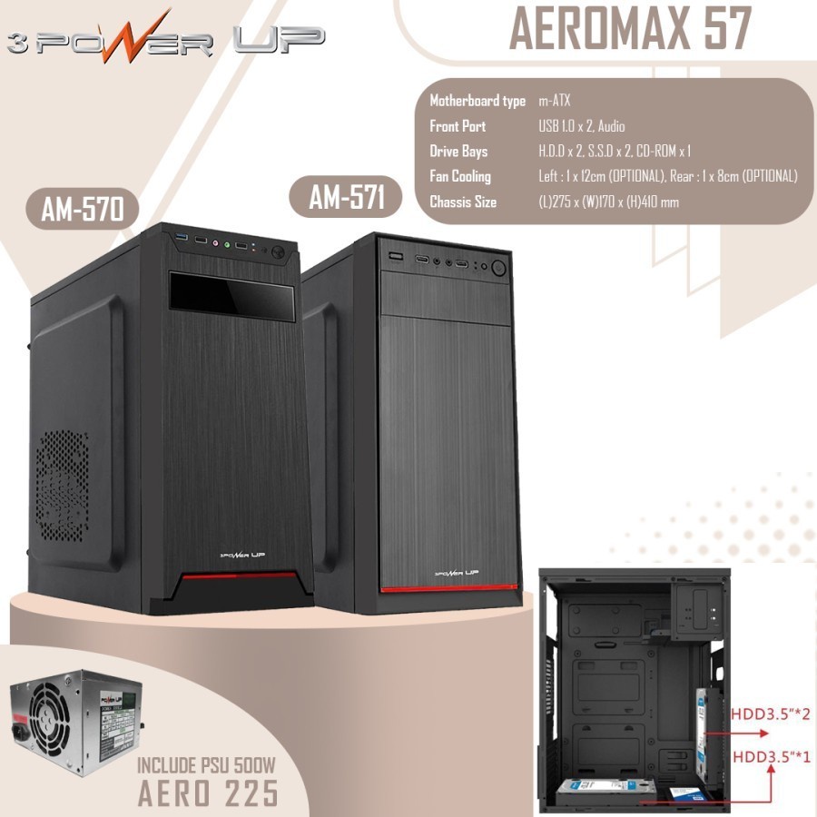 Jual Casing POWER UP AEROMAX Micro ATX + PSU 500 WATT | Shopee Indonesia
