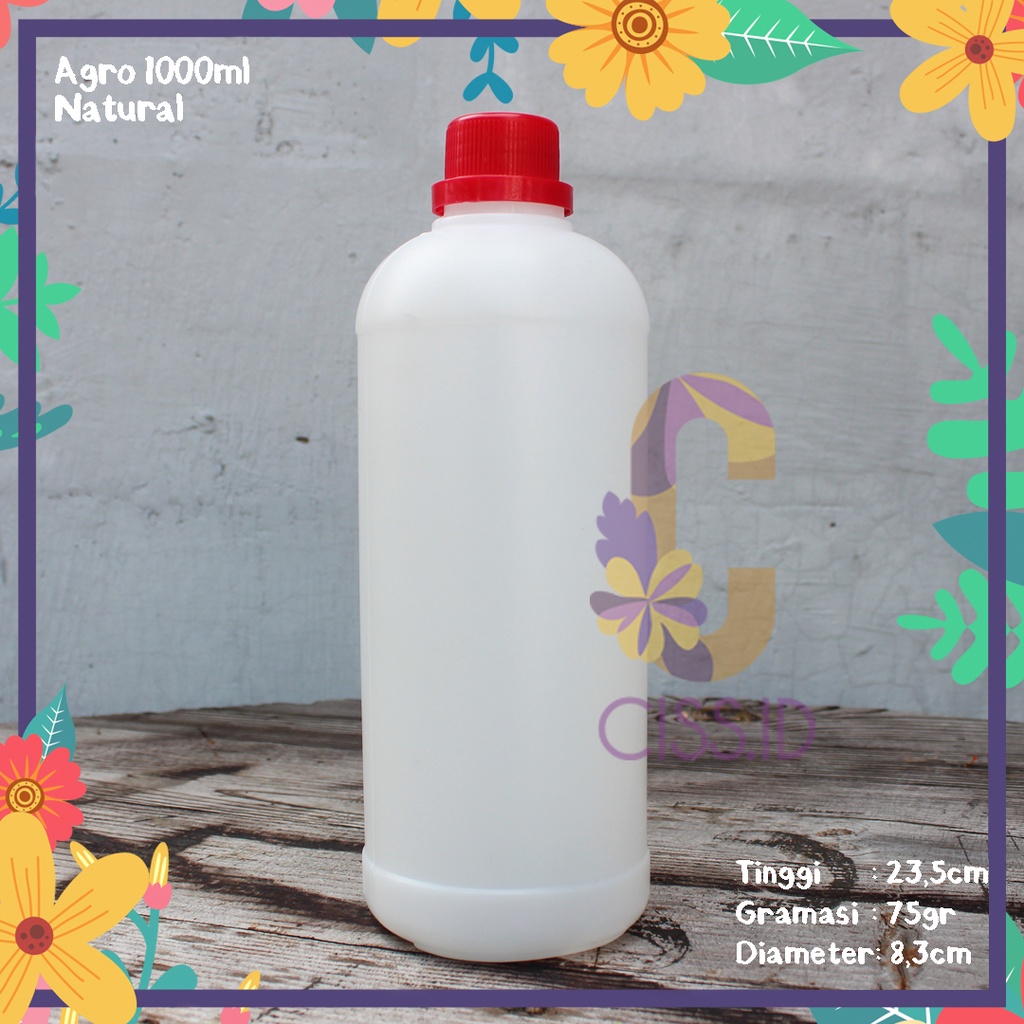 Jual BOTOL PLASTIK AGRO 1000ML NATURAL HDPE LABOR 1 LITER 1000 ML SELITER PESTISIDA KIMIA PUPUK ...