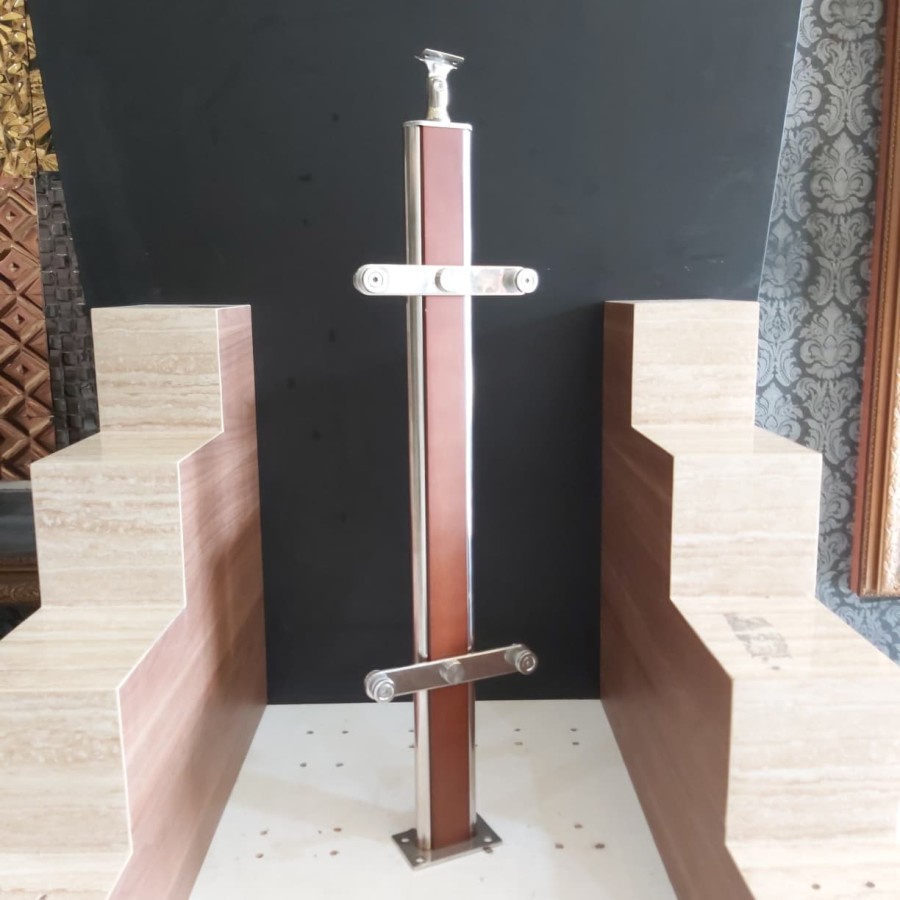 Jual Tiang Railing Tangga Stainless + Kayu Mahoni RK 71 | Shopee Indonesia