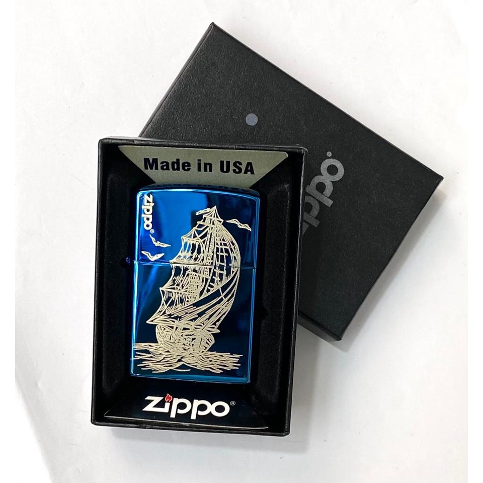 Jual Korek Api Zippo Box Blue Ice Motif Kapal Layar Premium Unik ...