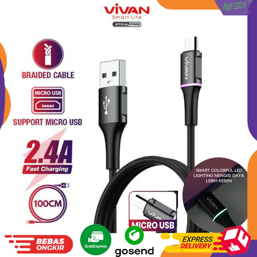 Jual VIVAN Kabel Data Micro USB VDM100 VDM200 2.4A 1M / 2M LED Light ...