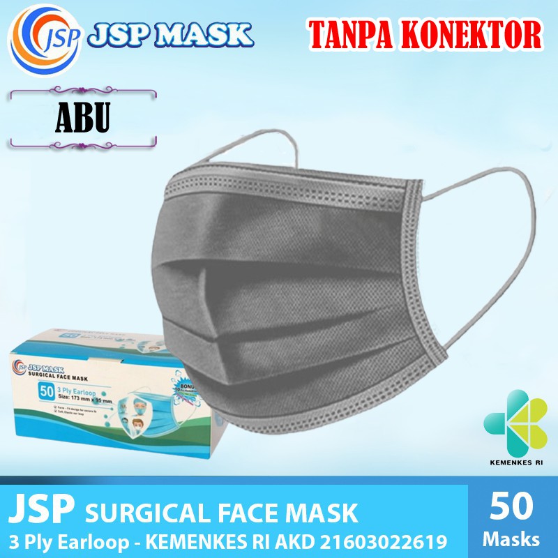 Jual Masker 1 Box isi 50PCS Earloop Abu - Masker Medis JSP - Surgical Mask JSP - Masker Medis ...