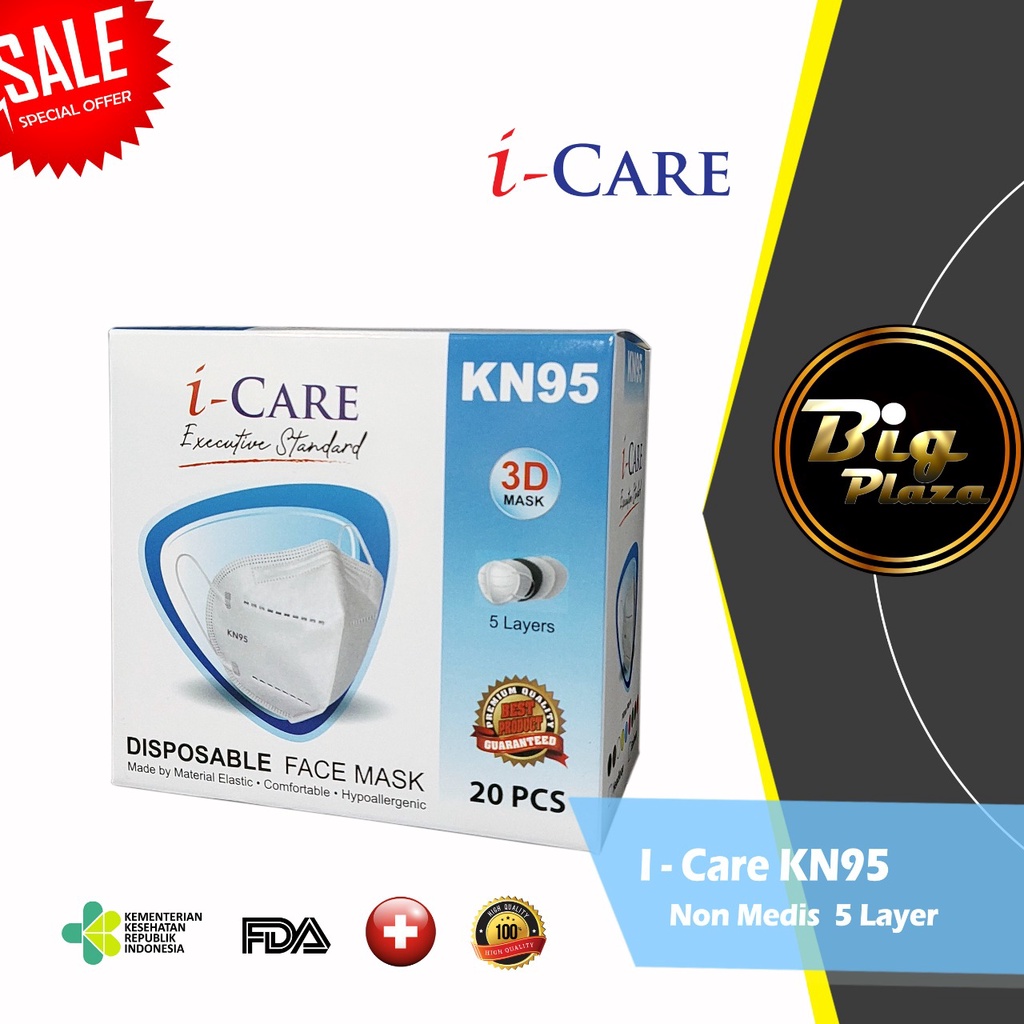 Jual Earloop KN95 i-Care 1 Kotak isi 20pcs Masker 5ply KN95 Icare ...