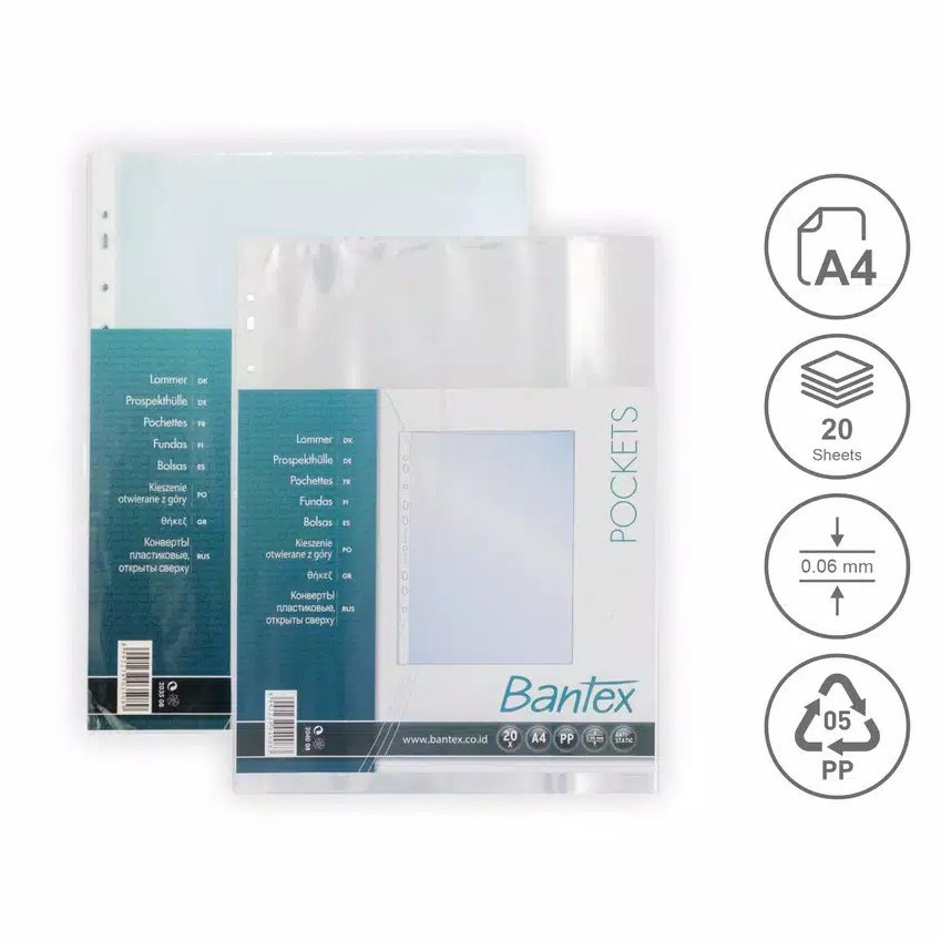 Jual Bantex PP Pocket File Sheet Protector Size A4 Isi 20 Lembar ...