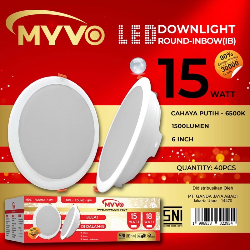 Jual Lampu DOWNLIGHT LED MYVO 15 WATT - LAMPU PANEL DOWNLIGHT INBOW 1B ...