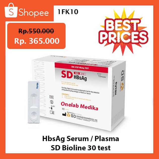 Jual HbsAg Tes Hepatitis B Serum Plasma 30 Test SD Bioline 1FK10 ...