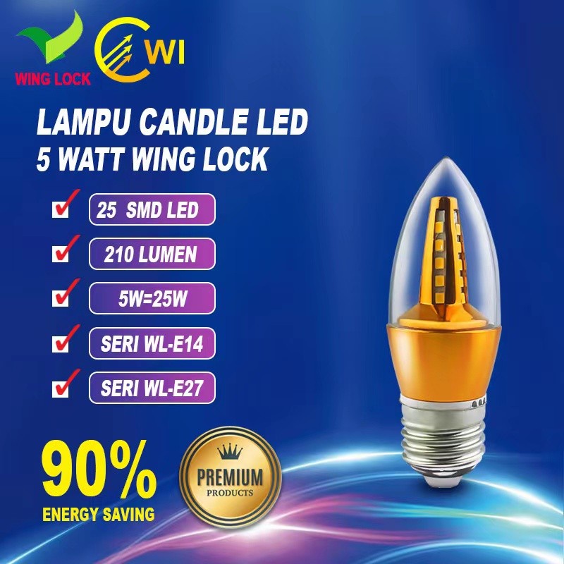 Jual Lampu Candle LED 5 Watt E14 E27 Wing Lock Putih / Warm White 5W | Shopee Indonesia