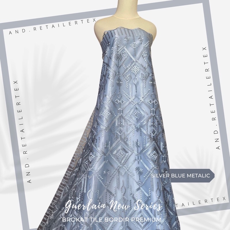 Jual Bahan Kebaya Premium Brokat Tile Bordir Guerlain Warna Silver Blue ...