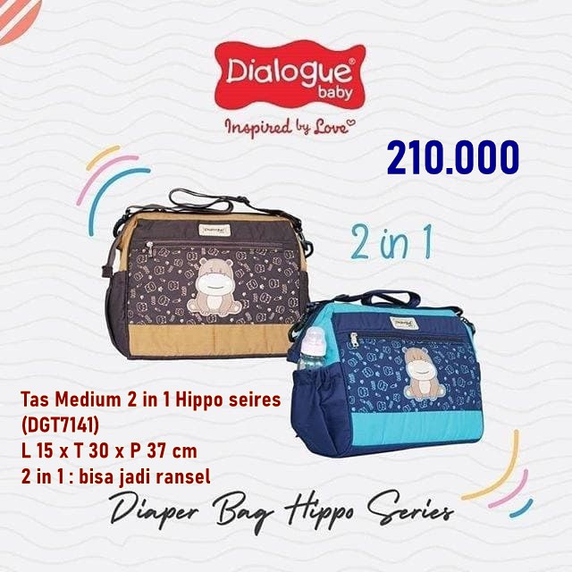 Jual TAS BAYI DIALOGUE 2 IN 1 SAKU BOTOL SUSU BABY HIPPO SERIES | DIAPERS BAG | TAS DIALOGUE ...