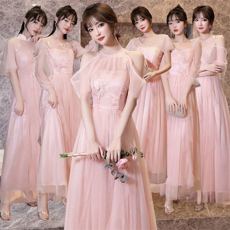 Jual Gaun Pengiring Pengantin Merah Muda Baru Ukuran Besar Slim Panjang