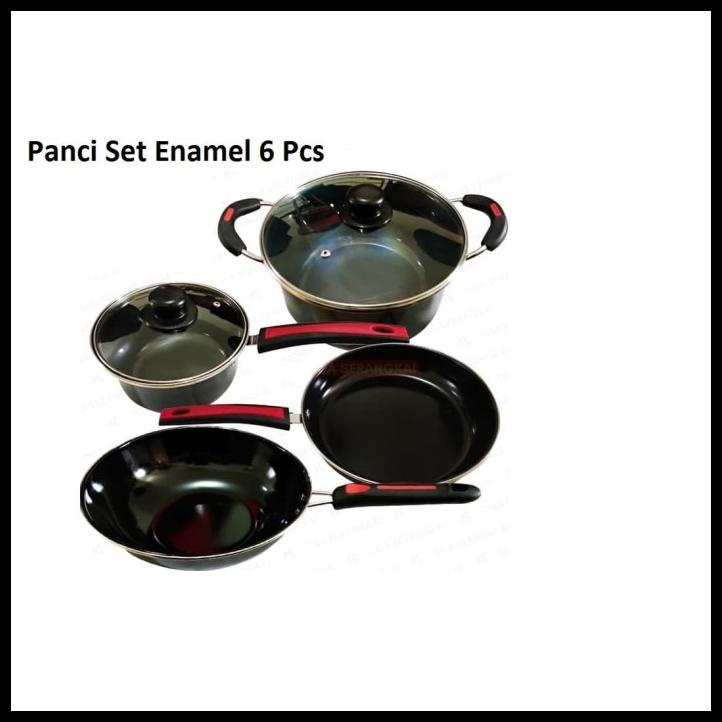 Jual Panci Wajan Set Enamel 6 Pcs Cookware Set Tutup Kaca Gsf | Shopee ...