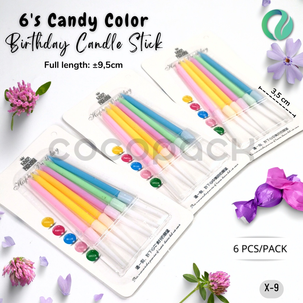 Jual Lilin Ultah Happy Birthday Candy Color Birthday Candle 9,5cm 6 PCS ...