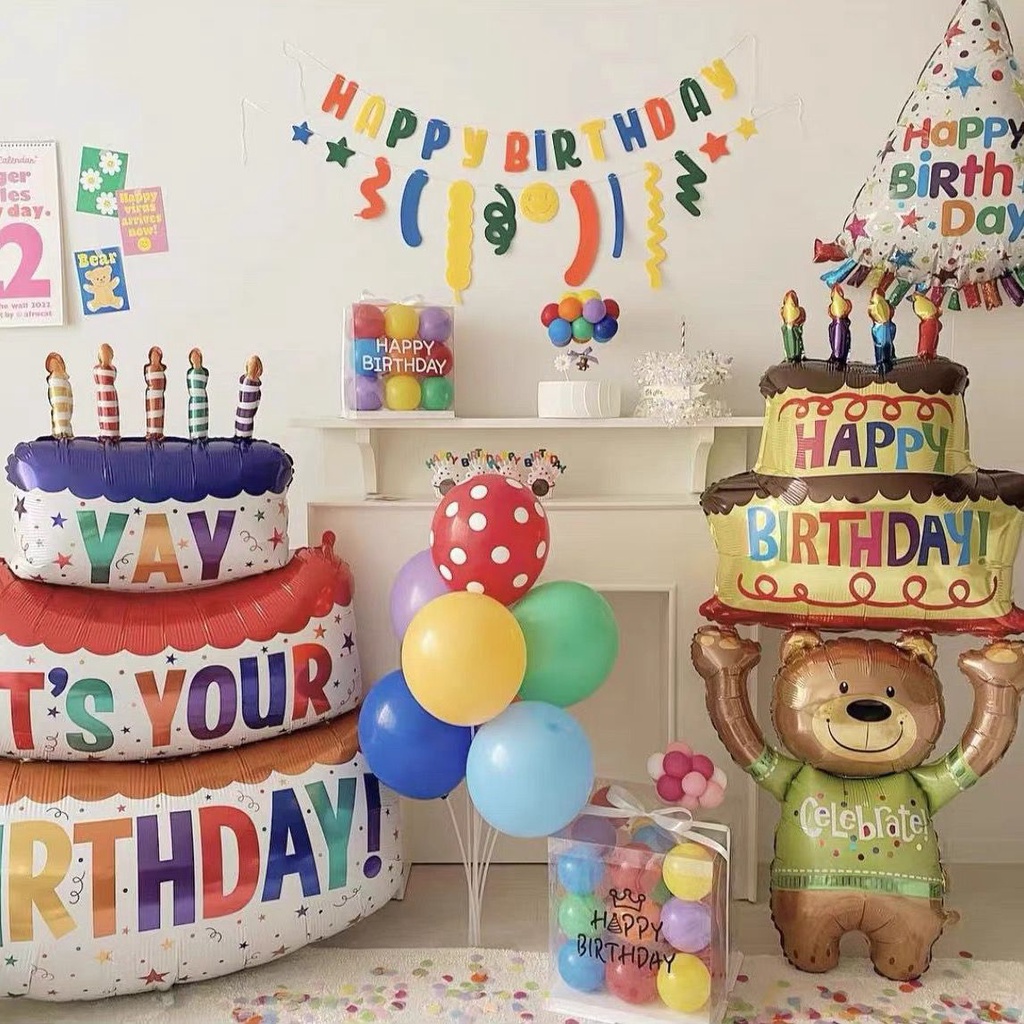 Jual Partyhouse.Medan Balon Foil Happy Birthday Cake Jumbo / HBD Kue 3 ...
