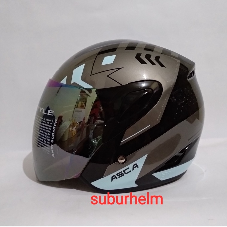 Jual HELM ASCA STRIKE ARROW BLACK BLUE DOFF DAN GLOSSY HALF FACE SINGLE VISOR DEWASA SNI HELM ...