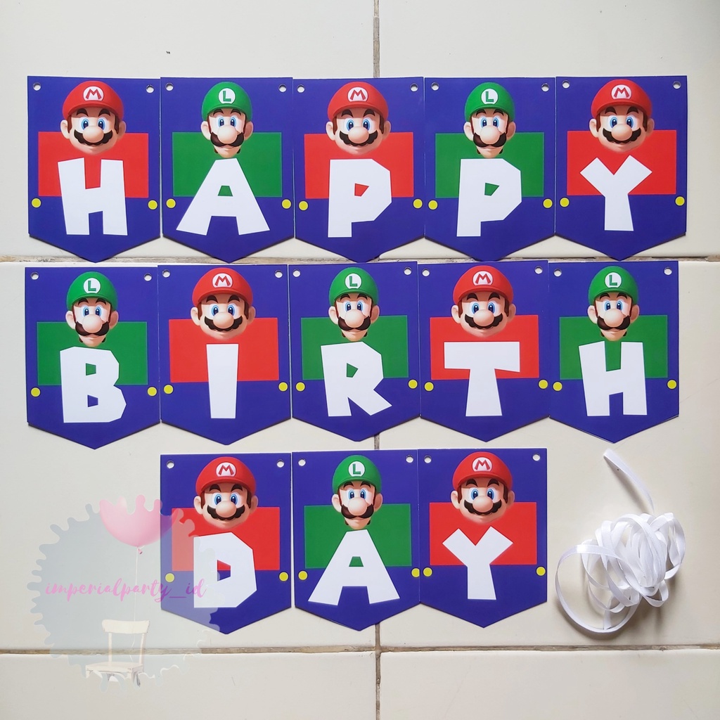 Jual Banner Bunting Flag Happy Birthday HBD Mario Bros Luigi | Shopee ...