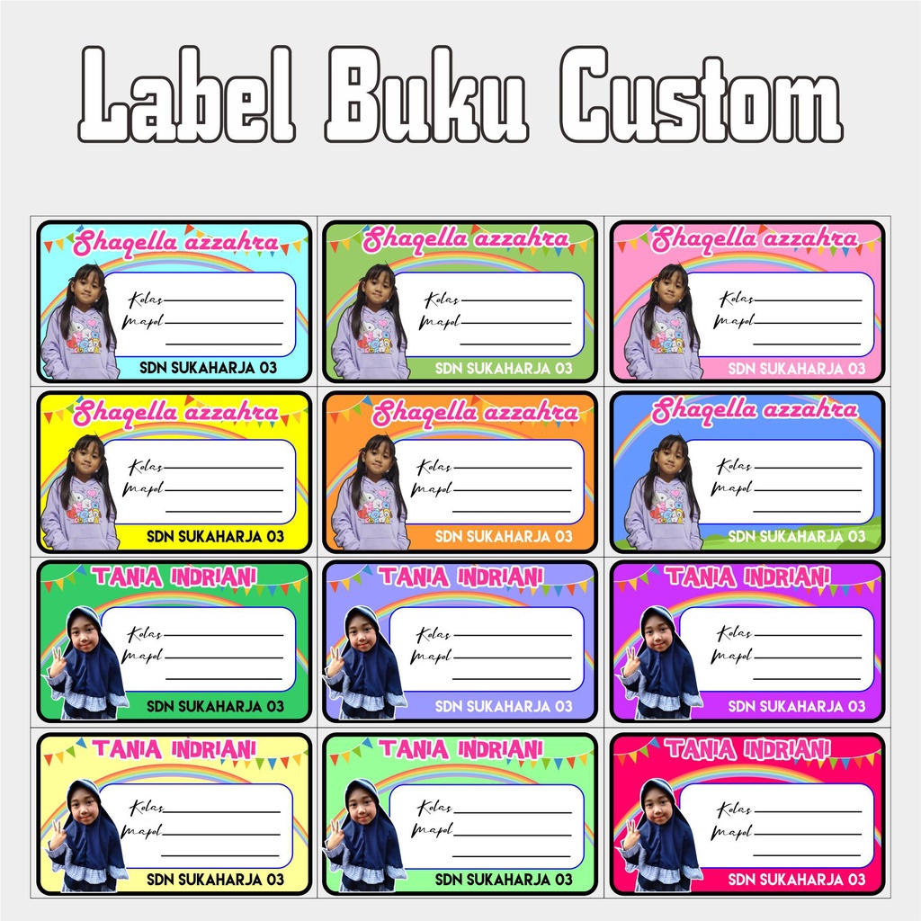 Jual label buku custom unik kartun pake foto suka suka untuk anak ...