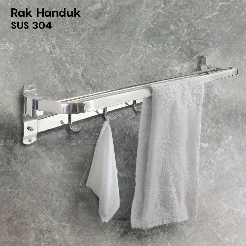 Jual Rak Handuk 68CM Stainless SUS 304 2 Bar 5 Kait Kamar Mandi Toilet ...