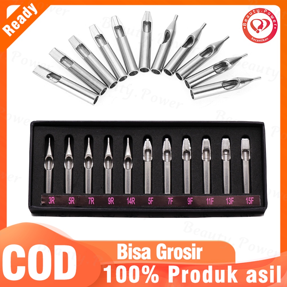 Jual 11/22 Pcs/set Stainless Steel Tattoo Nozzle Tips Jarum Nozzle ...