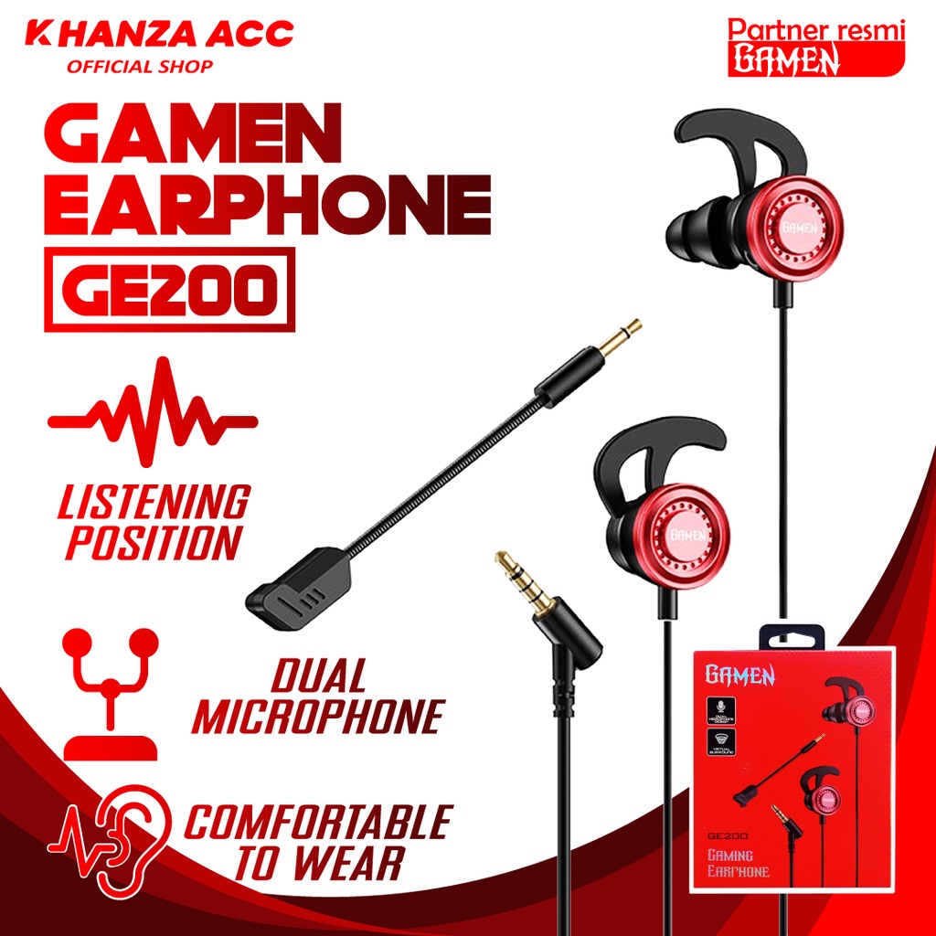 Jual KHANZAACC GAMEN GE200 Earphone Gaming Dual Microphone Virtual ...