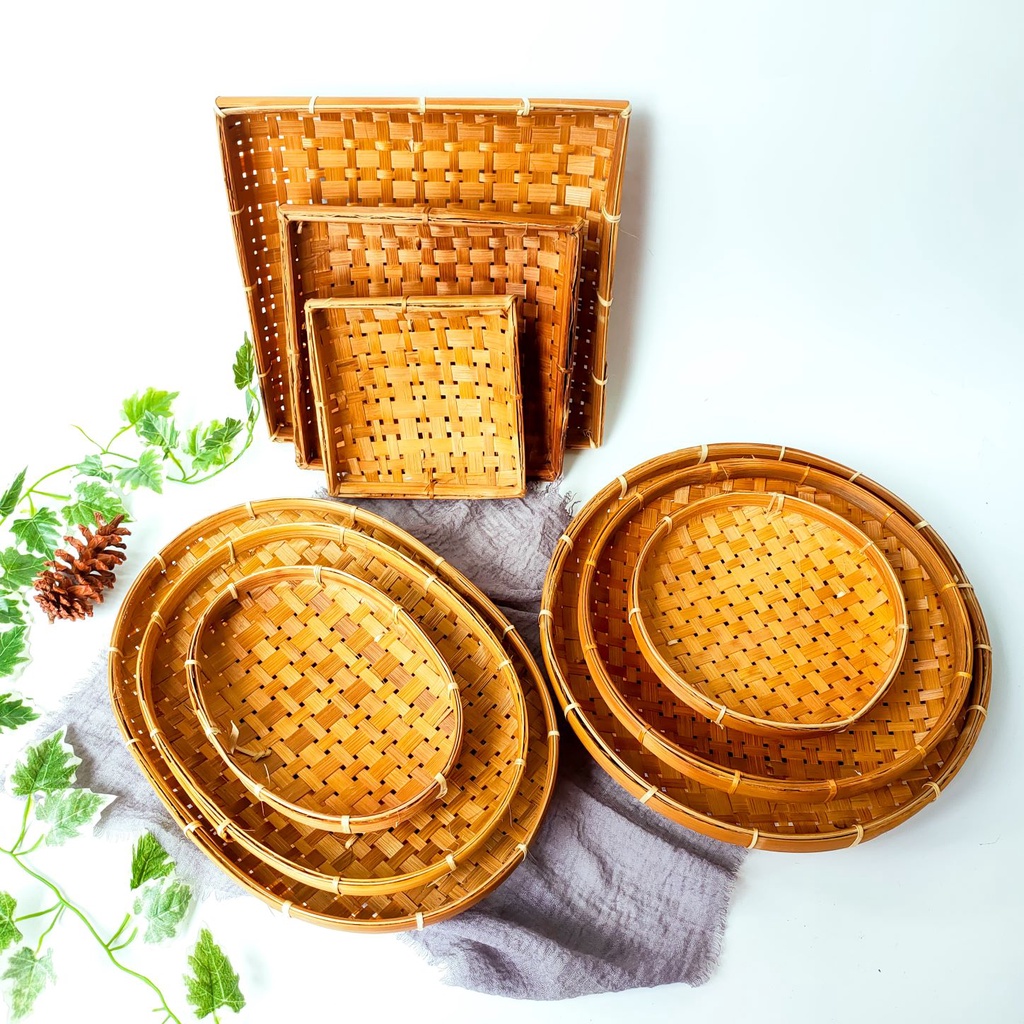 Jual PIRING BAMBU SET - Piring Bambu/ Nampan Bambu/ Wadah Saji Makanan ...