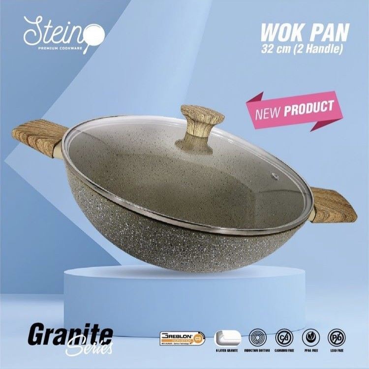 Jual Stein Cookware Granite Series Wok Pan 32 cm Glass Lid Wajan Tutup ...