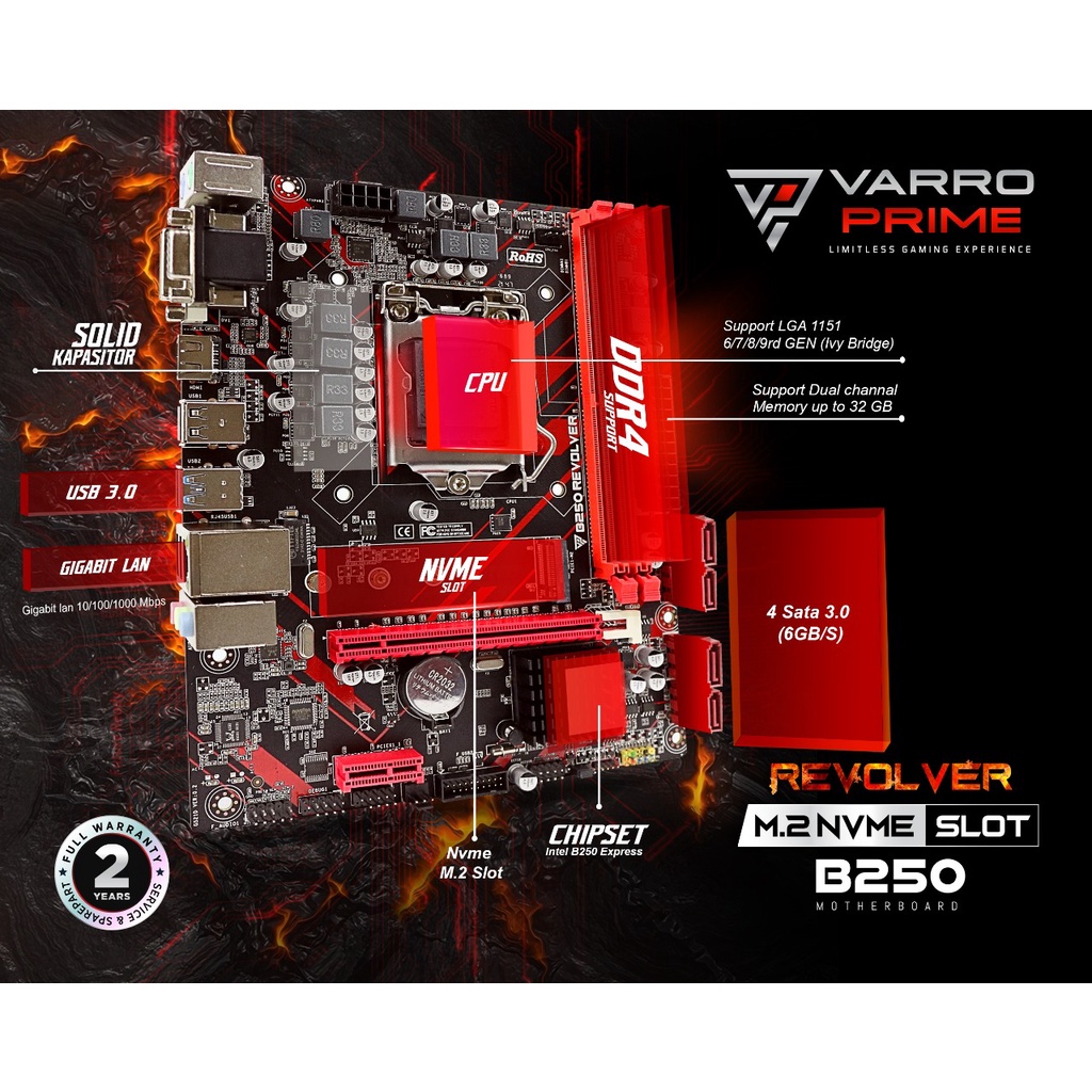 Jual MOTHERBOARD GAMING B250 REVOLVER VARRO SUPPORT NVME DDR4 | Shopee ...