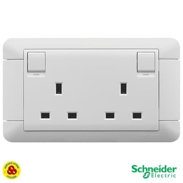 Jual Schneider Stop Kontak AC Arcato 2 Gang E81T25N White British ...