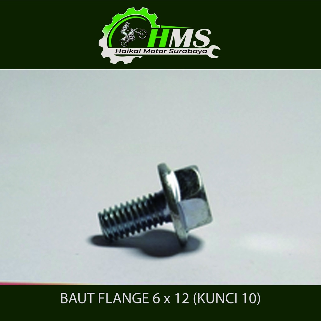 Jual BAUT FLANGE 6 x 12 (KUNCI 10) - BAUD RING TOPI 6 MM , PANJANG 12 ...