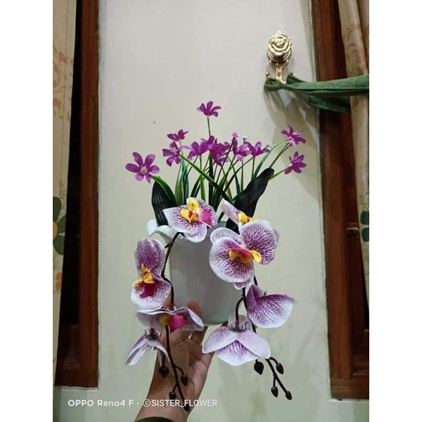 Jual Bunga anggrek sintetis tempel dinding pot gelombang tebal | Shopee ...