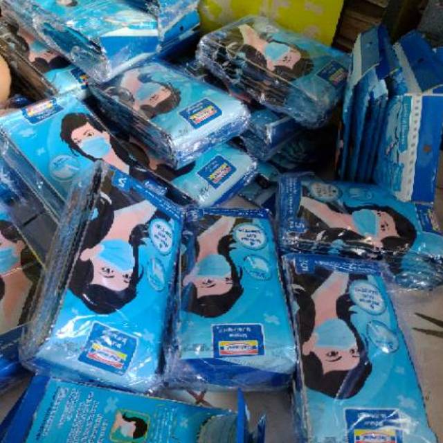 Jual MASKER Indomaret 3 ply anti bakteri debu isi 5 mask EARLOOP untuk ...
