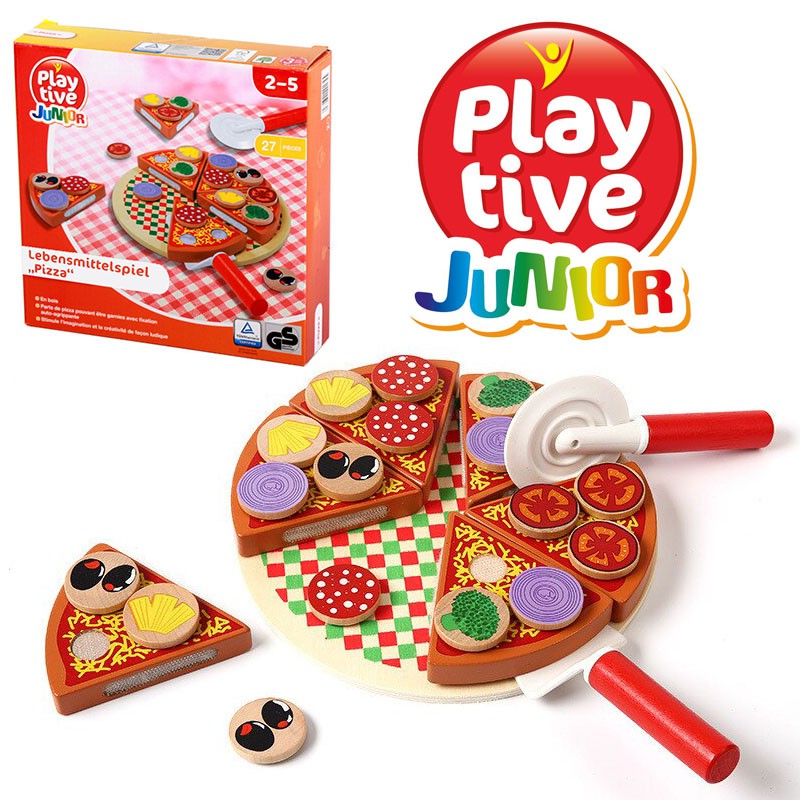 Jual INSTAN Playtive Wooden Pizza Cutting Set Food Pretend Play Kids ...